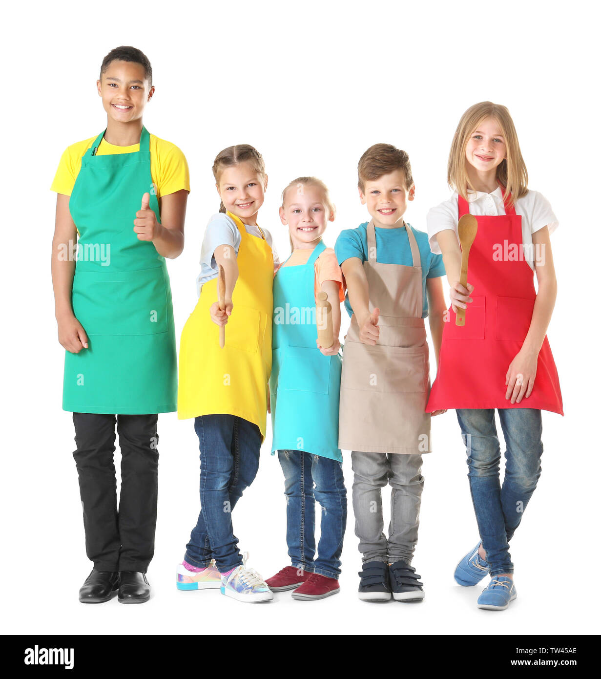 Group of children on white background. Concept of cooking classes Stock ...