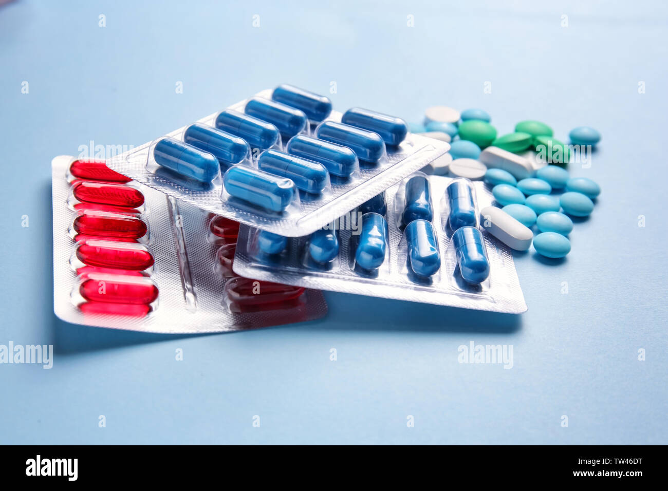 Medicaments on color background hi-res stock photography and images - Alamy
