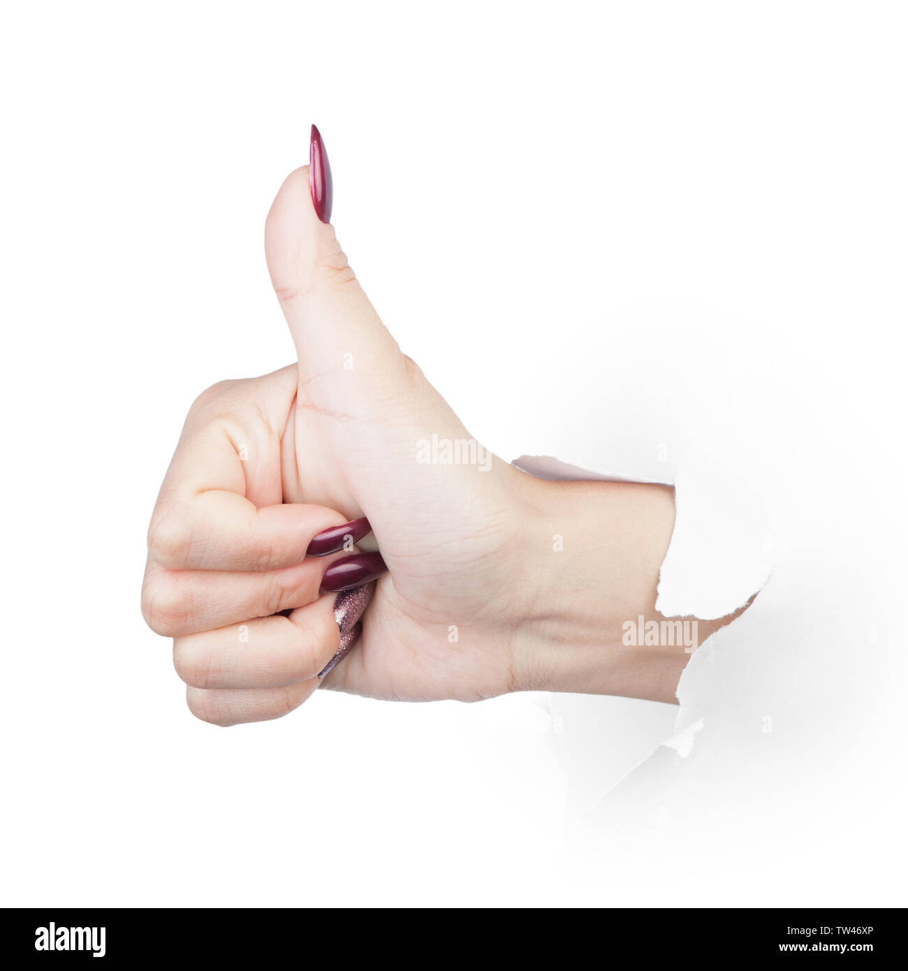 Female hand punches paper isolated on white background Stock Photo - Alamy