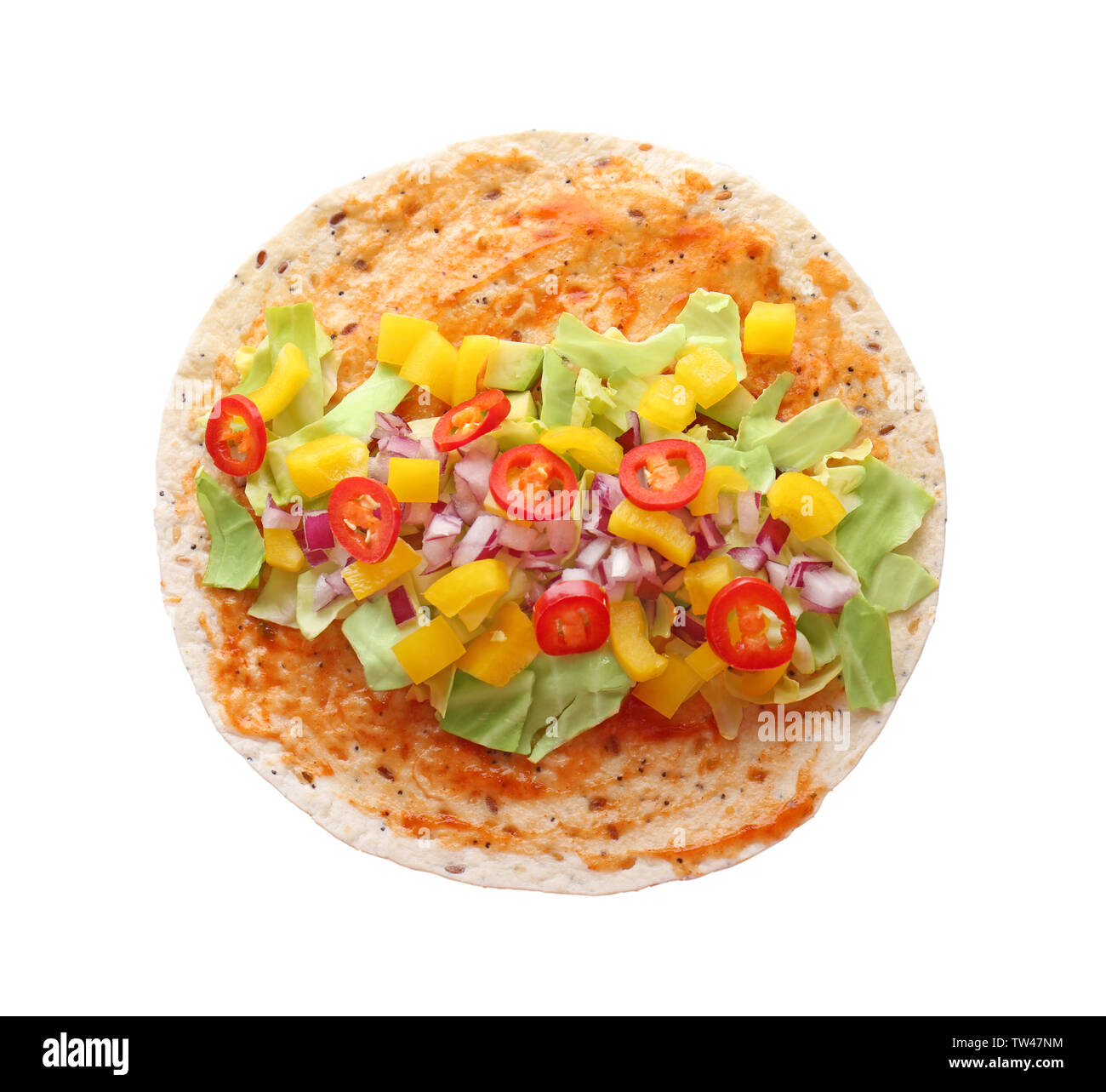 Flour tortillas with vegetables on white background Stock Photo - Alamy