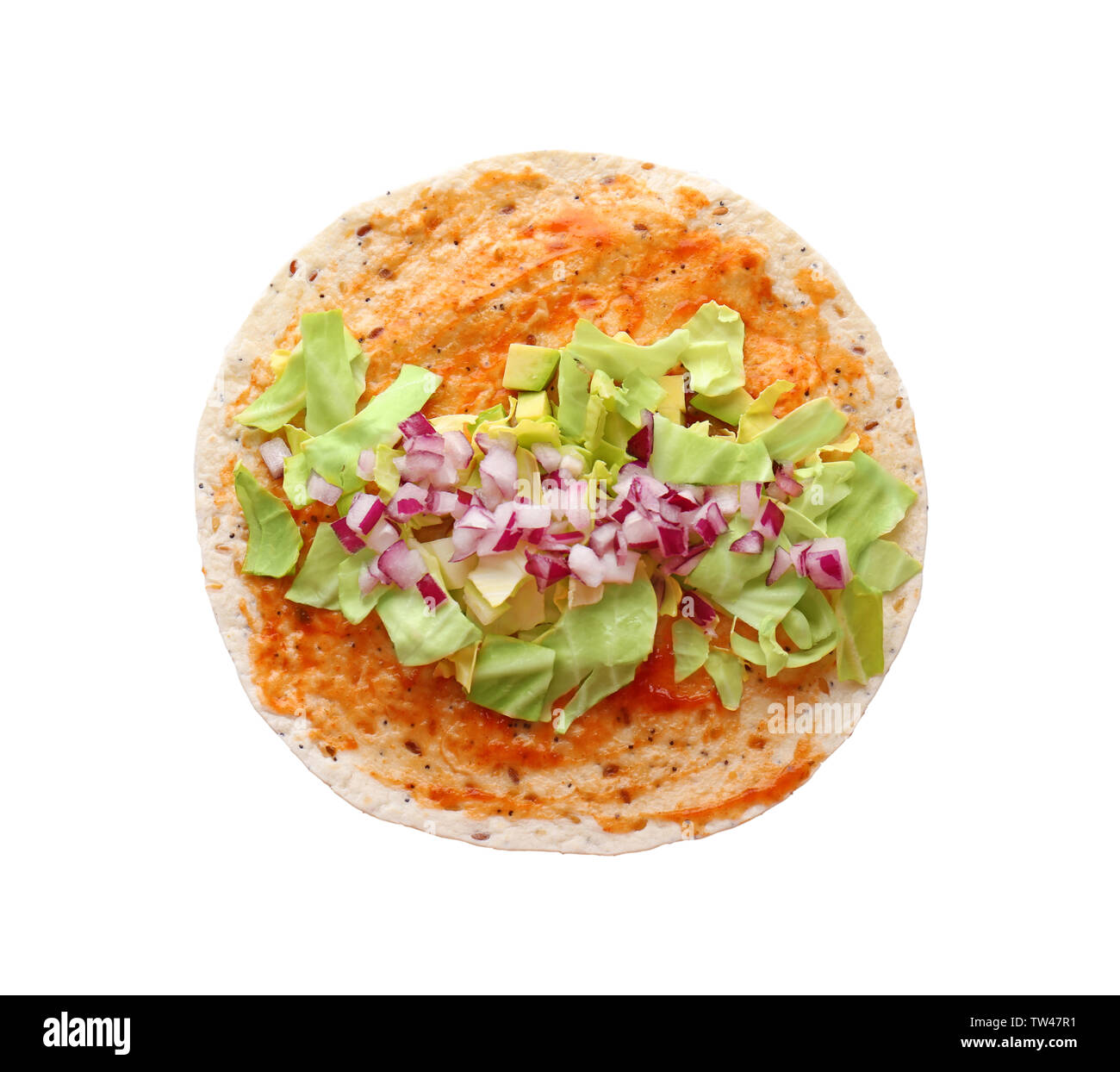 Flour tortilla with vegetables on white background Stock Photo - Alamy