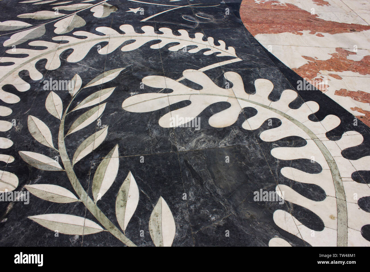 Granite inlay pattern in a local outdoor plaza. Lisbon, Portugal Stock ...