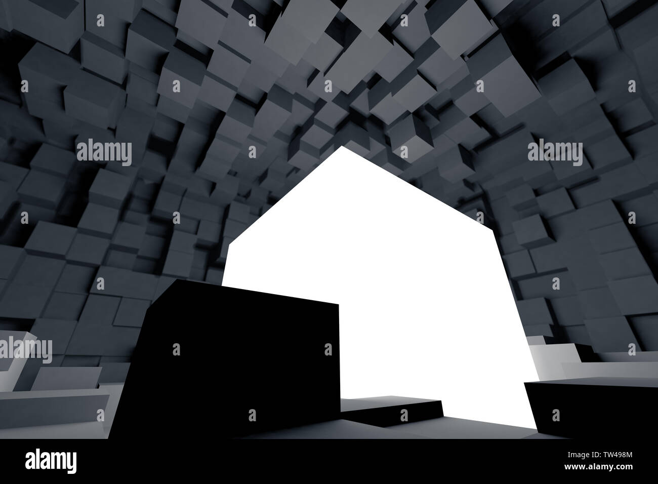 A glowing cube in a cube room Stock Photo - Alamy