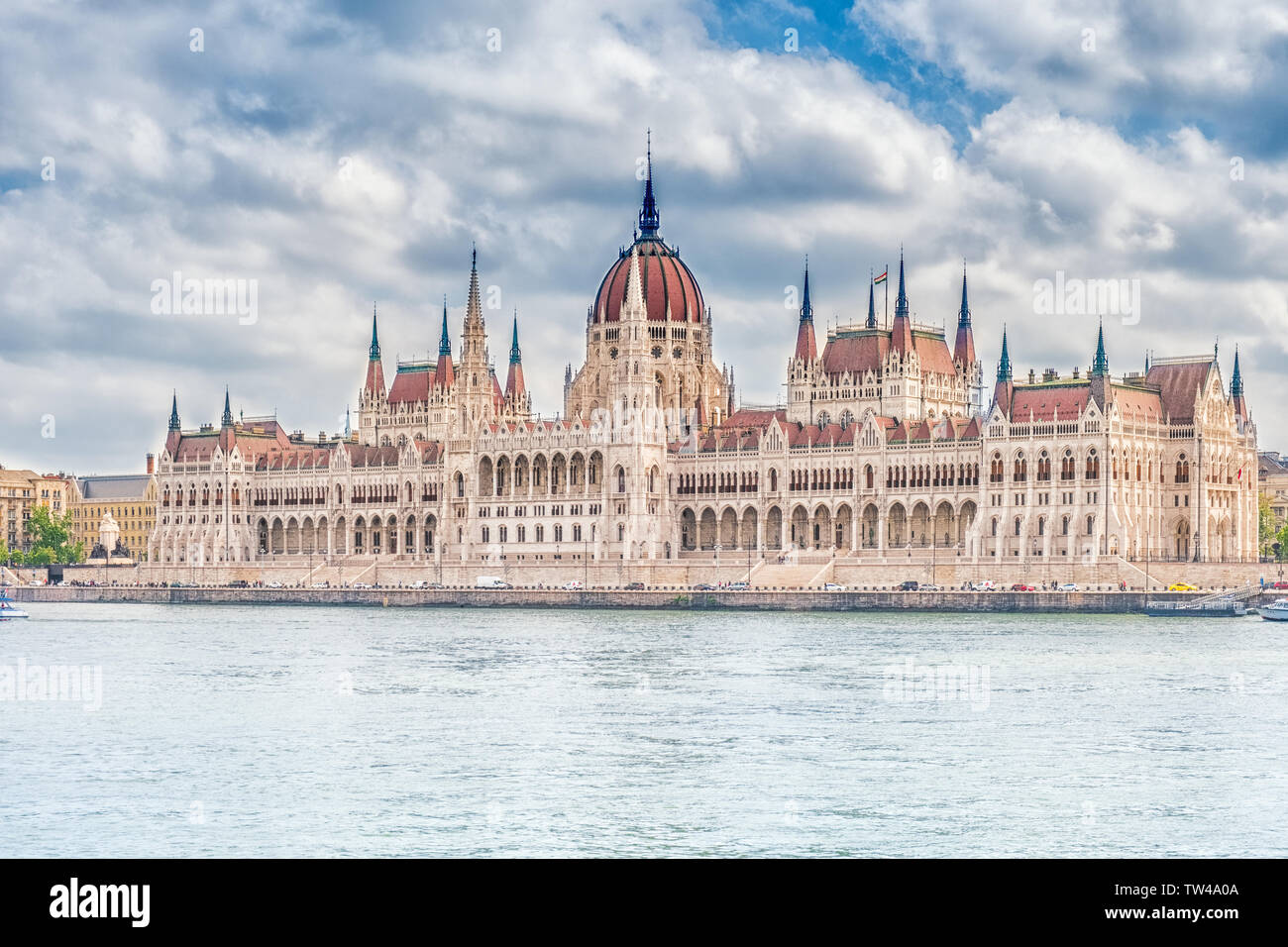 A landscape view of Budapest city, the Hungarian parliament building ...