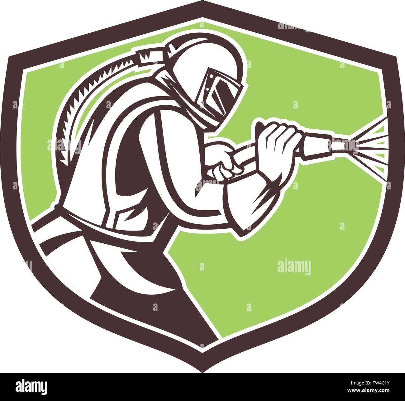 Mascot icon illustration of a sandblaster or sand blaster abrasive ...