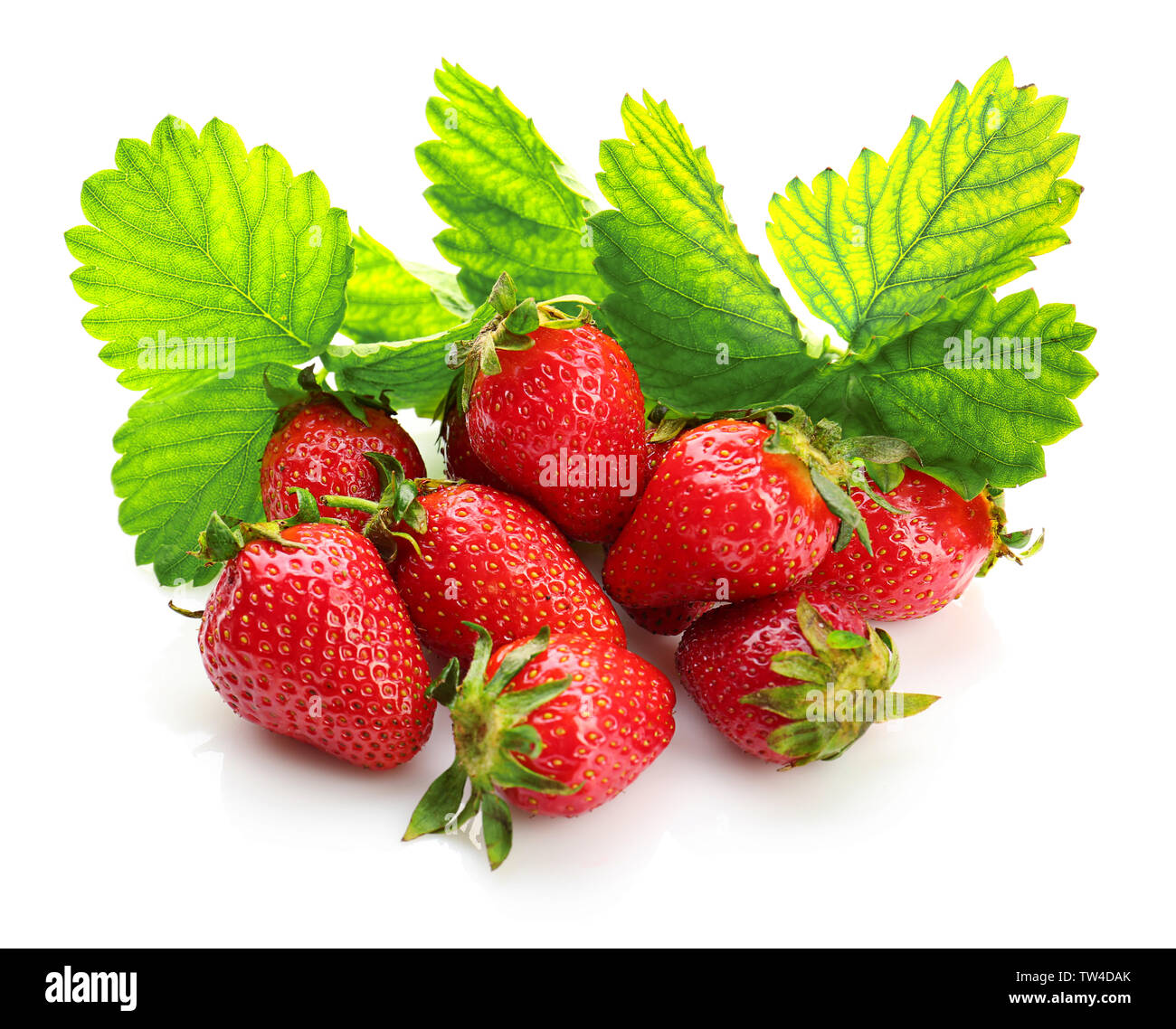Perfect delicious strawberry with leaves on white background Stock ...