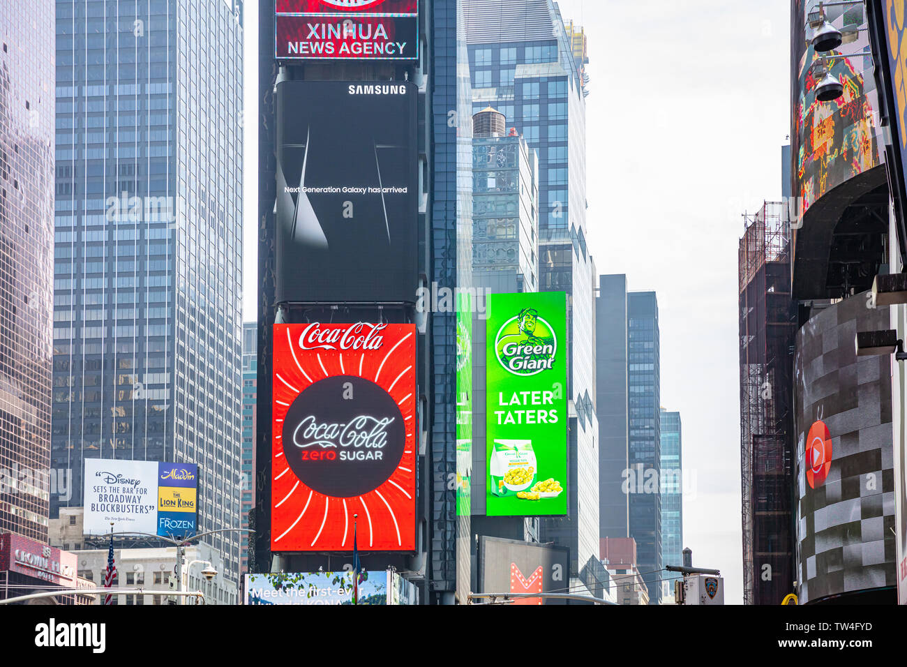 USA, New York, Times Square. May 2, 2019. High modern buildings ...