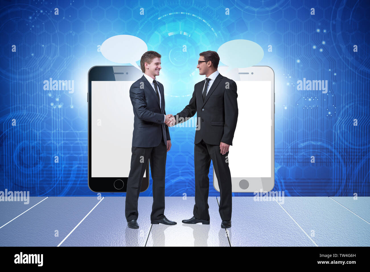 Concept of communication with businessmen handshaking Stock Photo - Alamy