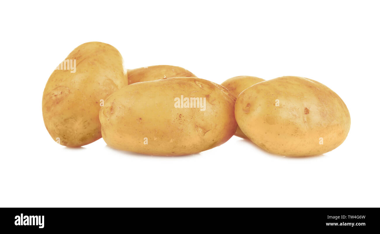Raw unpeeled potatoes on white background Stock Photo - Alamy