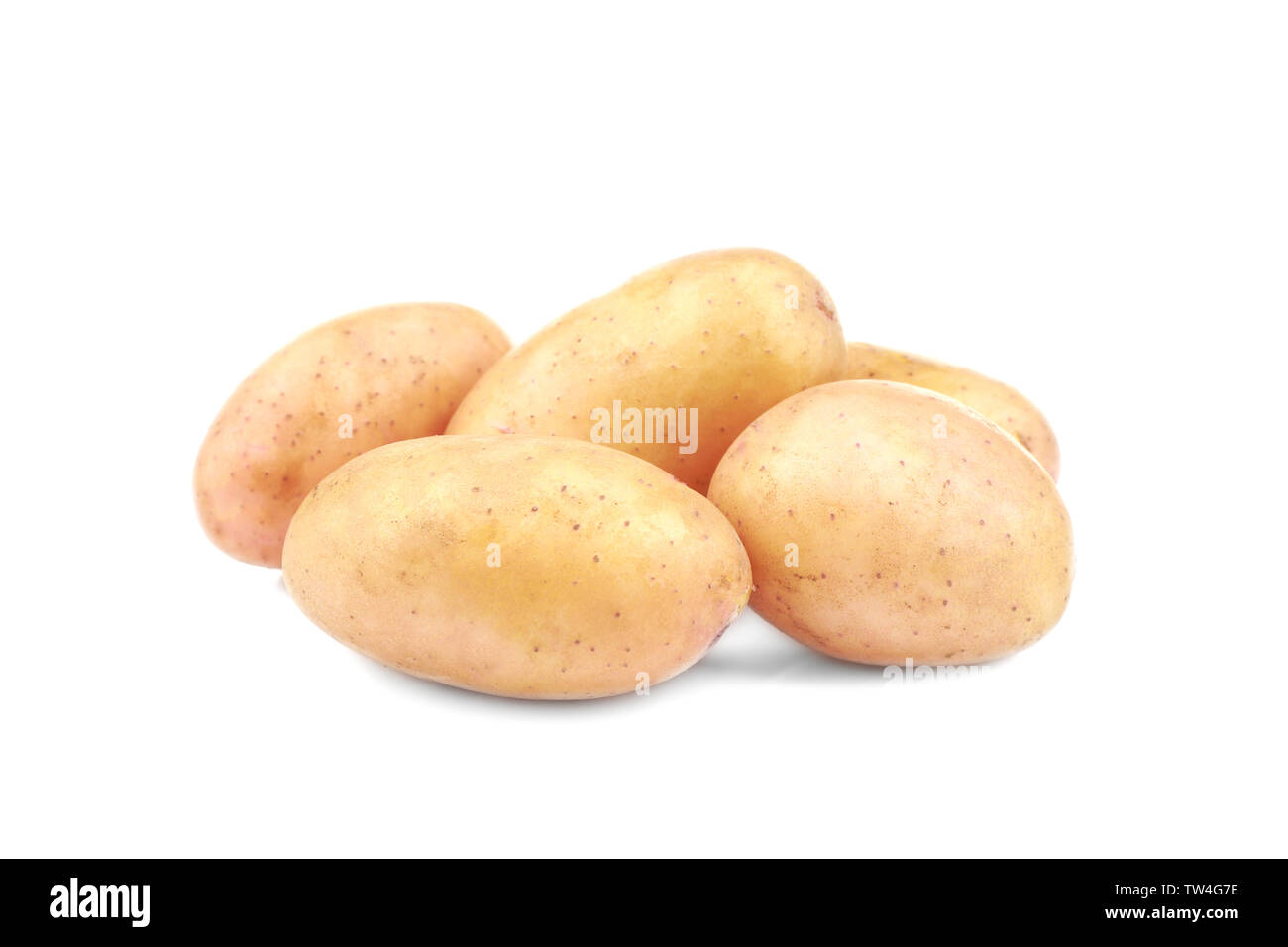 Raw unpeeled potatoes on white background Stock Photo - Alamy