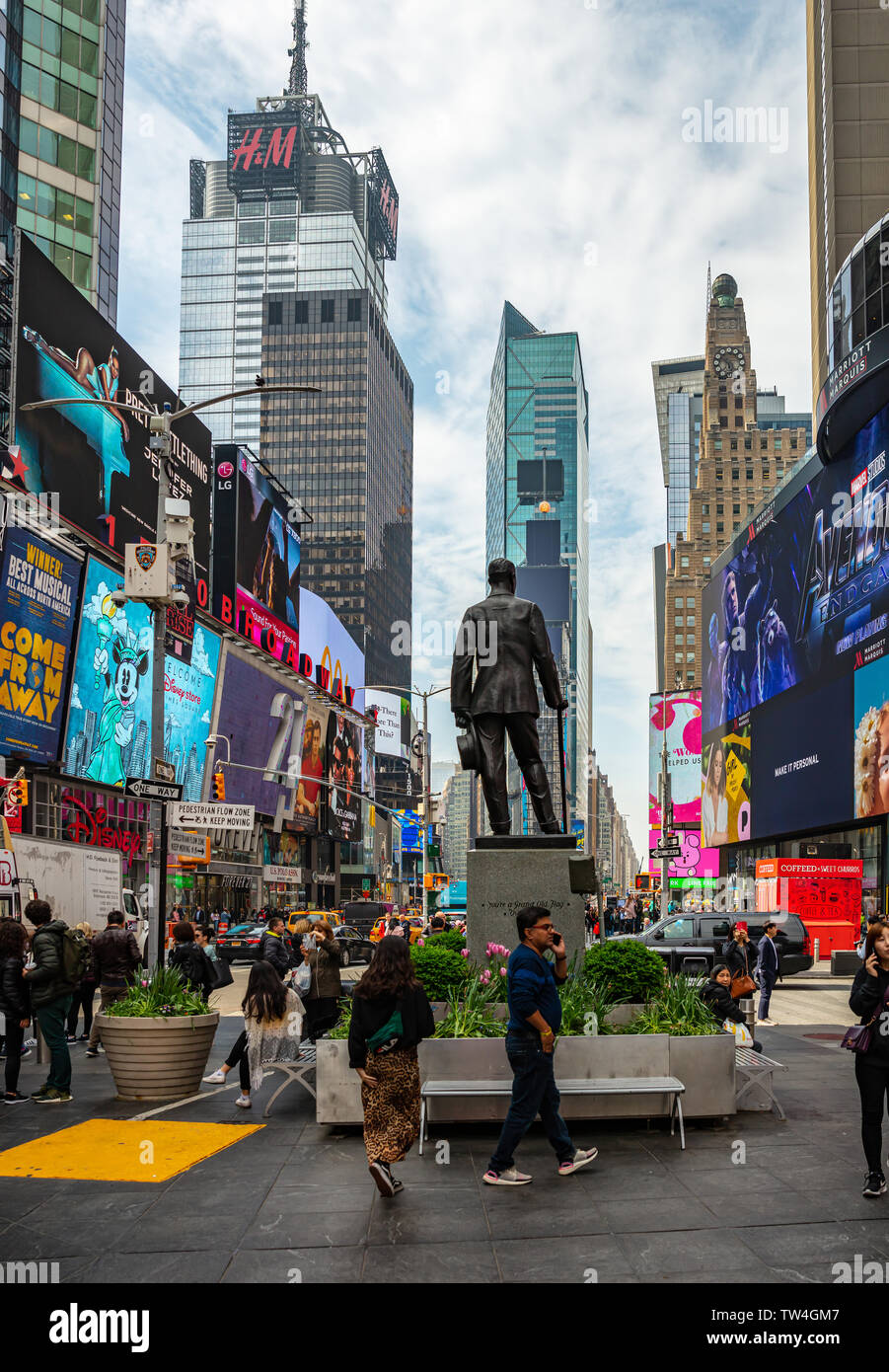 USA, New York, Times Square. May 2, 2019. High modern buildings ...