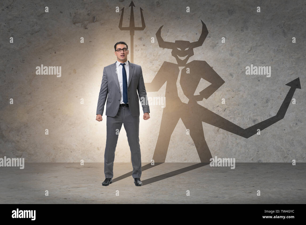 Devil hiding in the businessman - alter ego concept Stock Photo - Alamy
