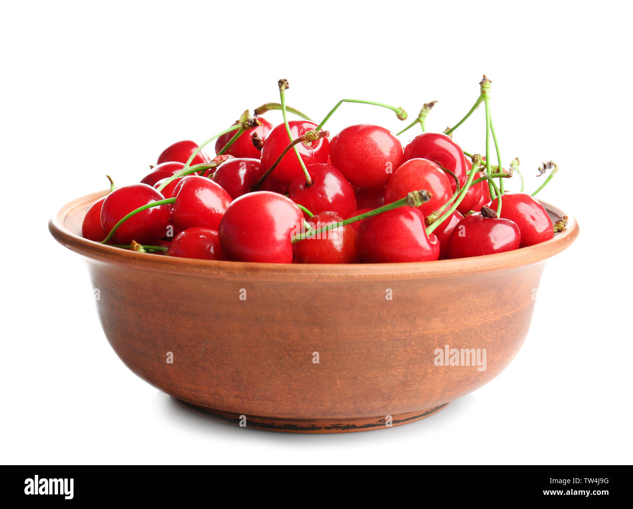 Bowl with fresh ripe cherries on white background Stock Photo - Alamy