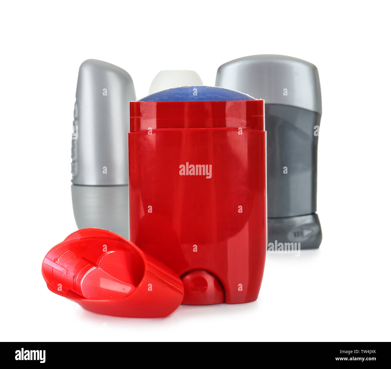 Deodorants on white background Stock Photo - Alamy