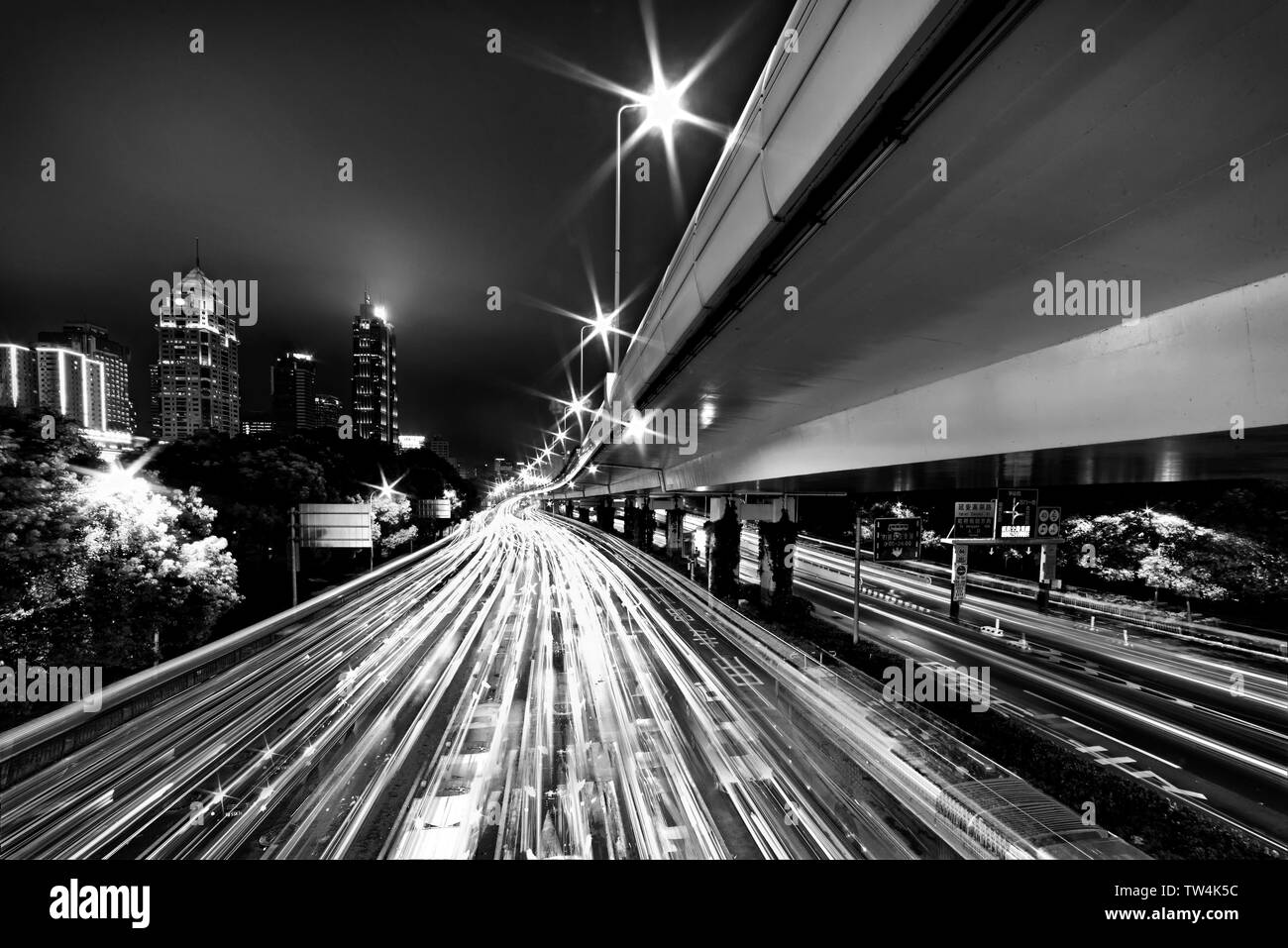 Shanghai viaduct road xingmang light rail and car tracks hi-res stock ...