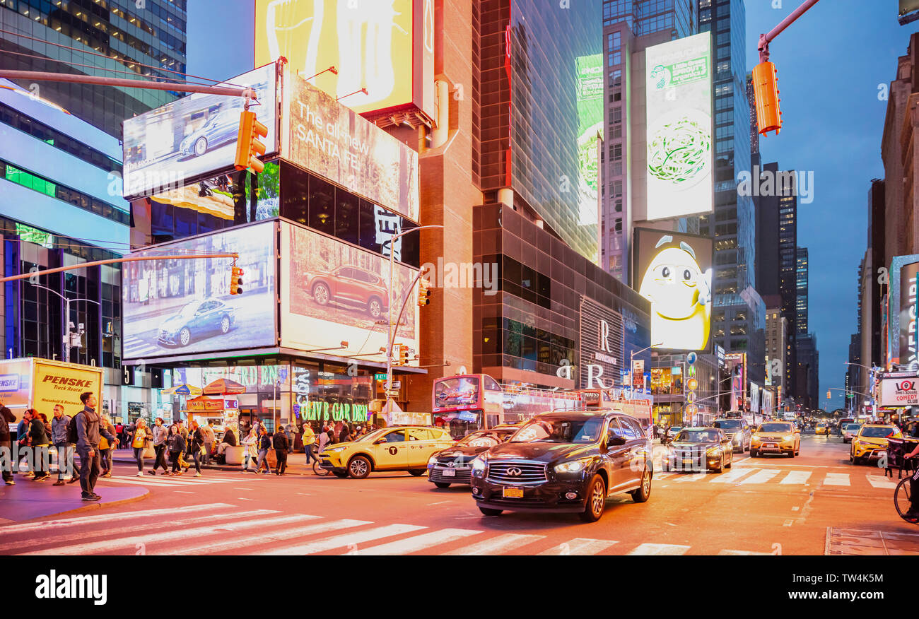 USA, New York, Times square. May 3, 2019. Broadway streets at night ...