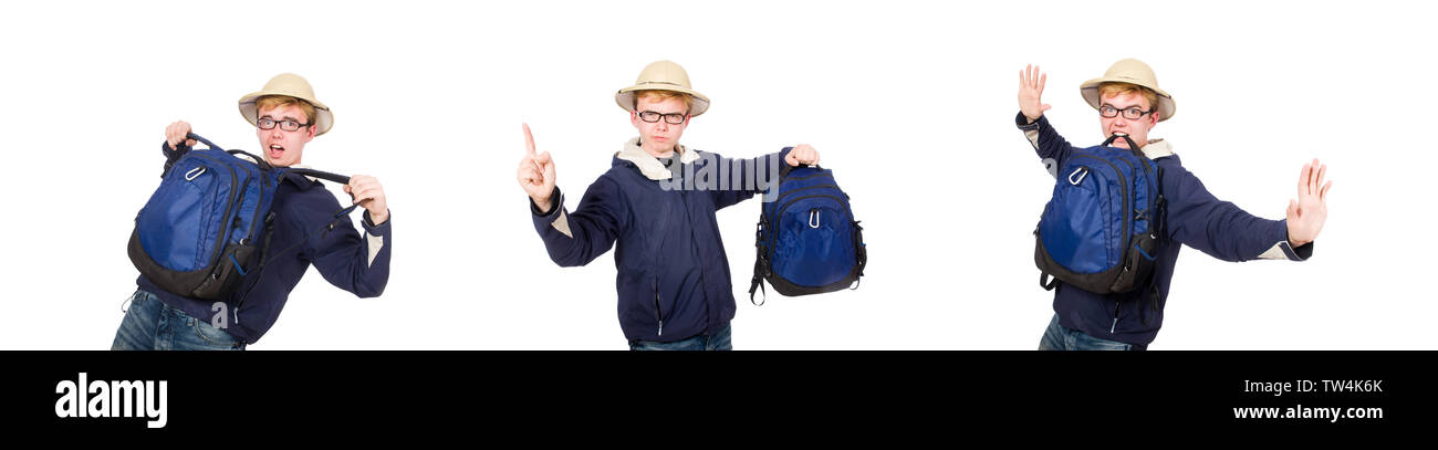 Funny student wearing safari hat Stock Photo - Alamy