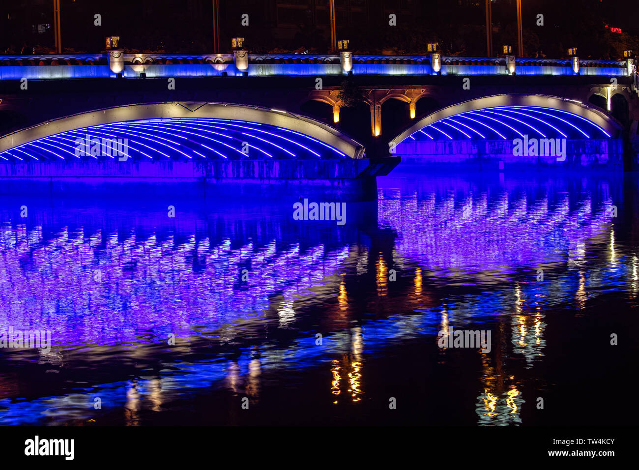 Night View of Nine Eye Bridge in Chengdu Stock Photo - Alamy