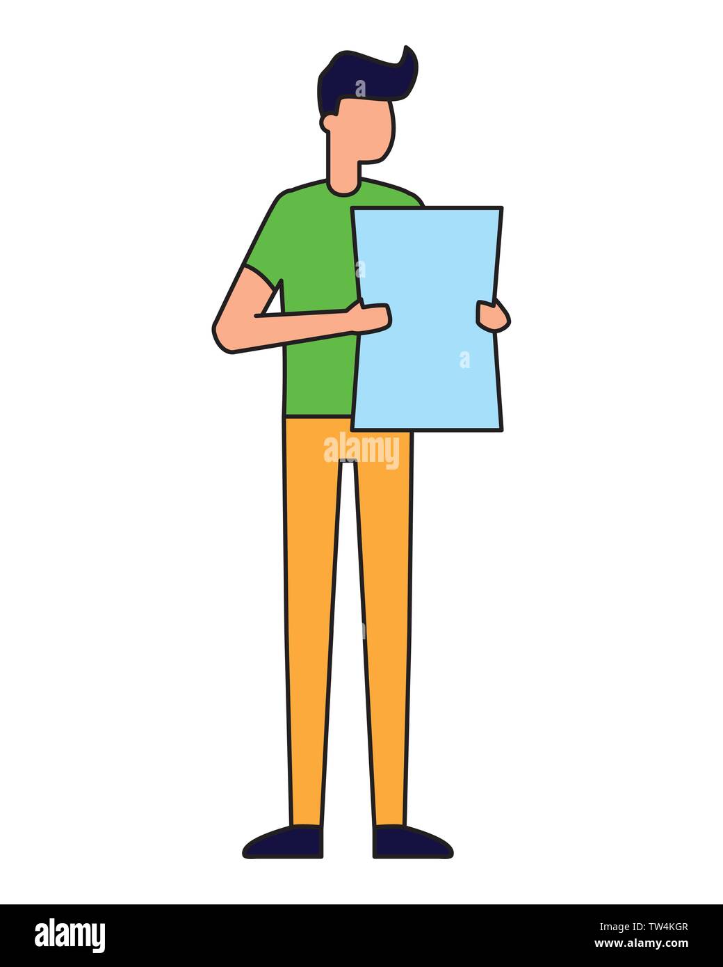 young man holding paper on white background Stock Vector Image & Art ...