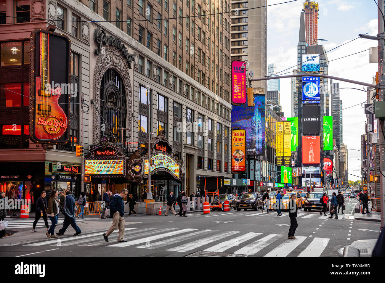 USA, New York, Times Square. May 3, 2019. High modern buildings ...