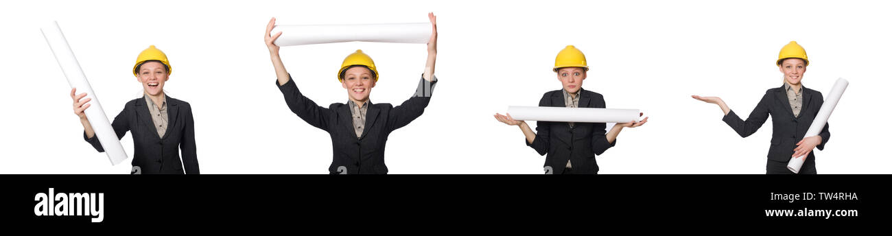 Woman engineer with draft papers Stock Photo - Alamy