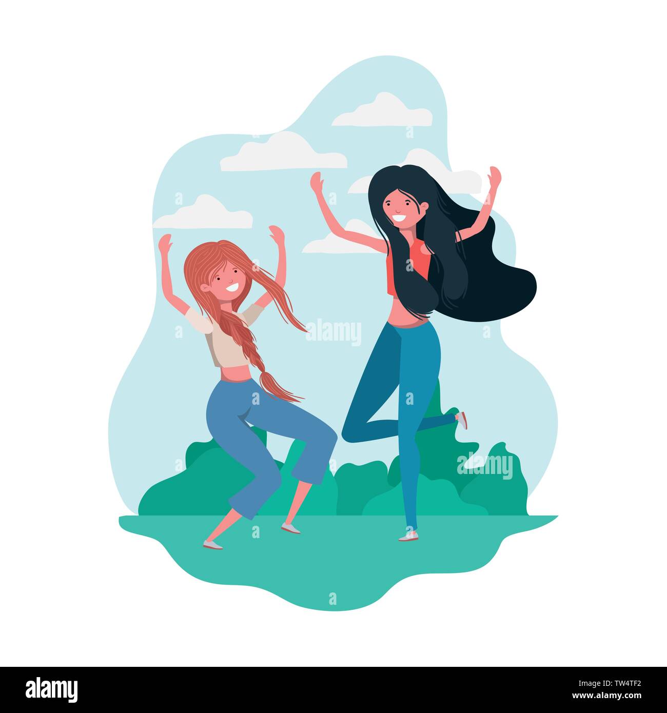 dancing women in landscape of background Stock Vector Image & Art - Alamy