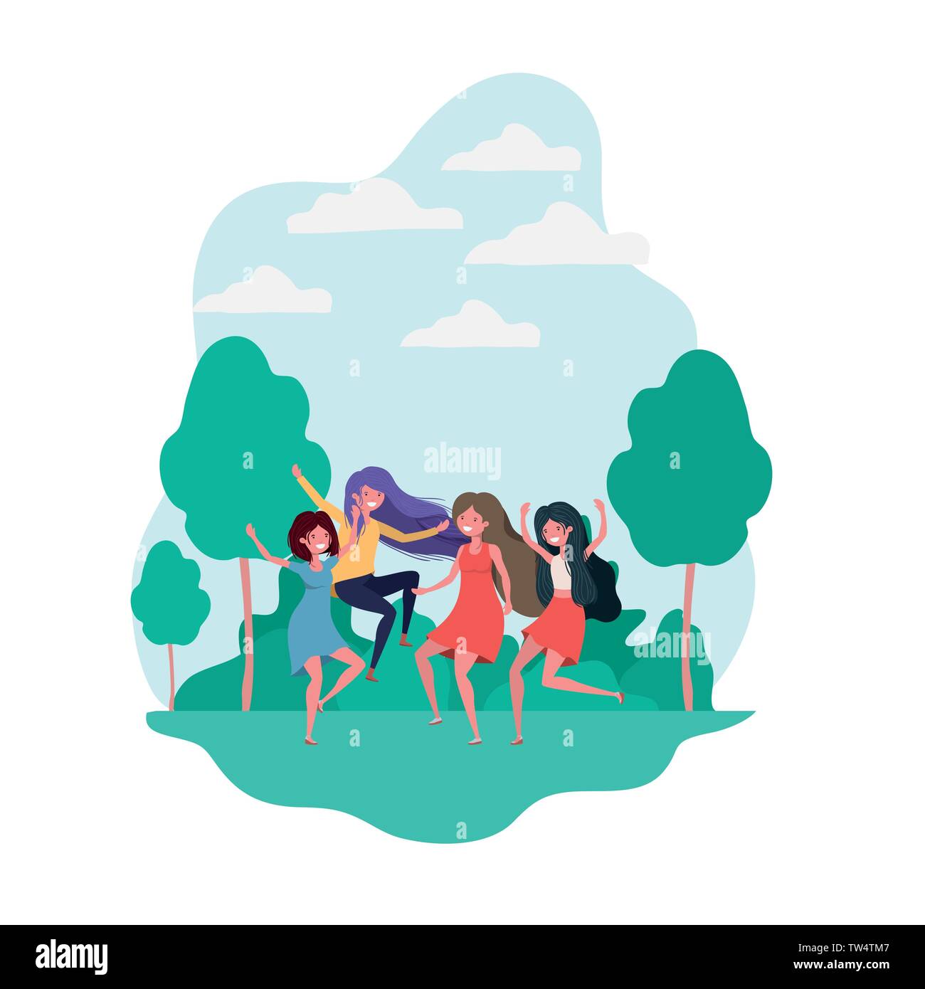 dancing women in landscape of background Stock Vector Image & Art - Alamy