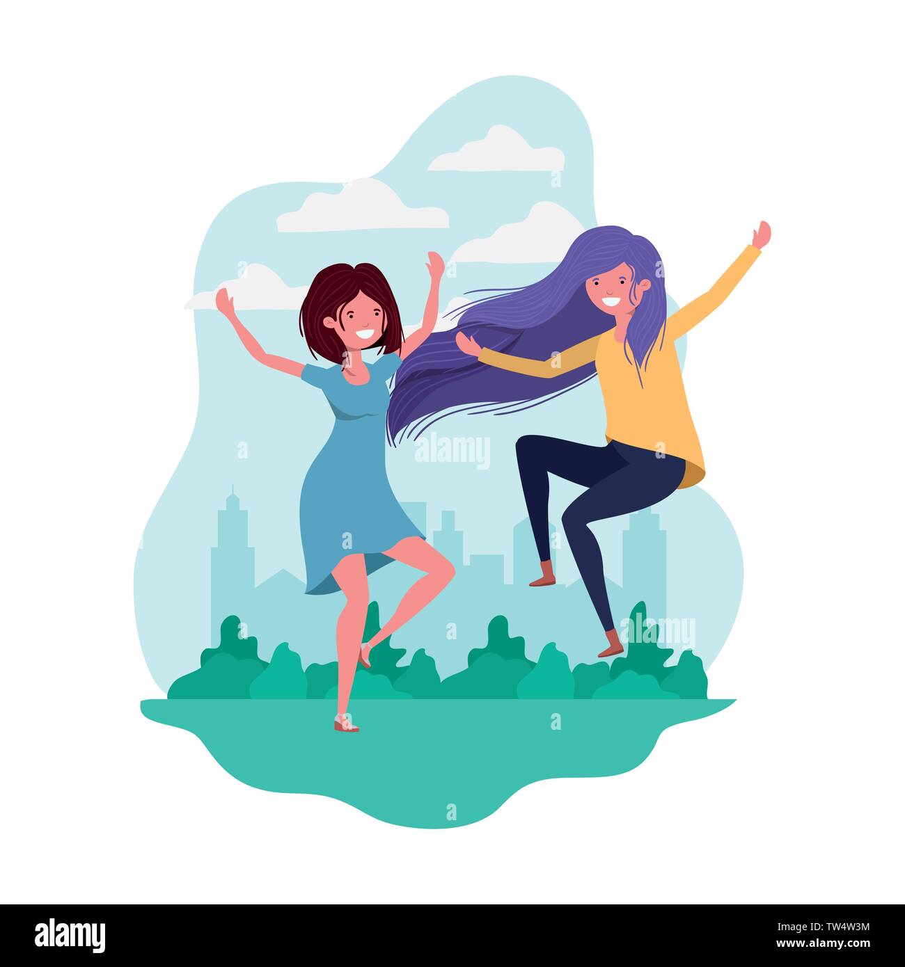 dancing women in landscape of background Stock Vector Image & Art - Alamy