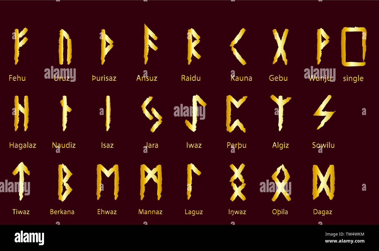 Set of Old Norse Scandinavian runes. Rune alphabet. Occult ancient ...