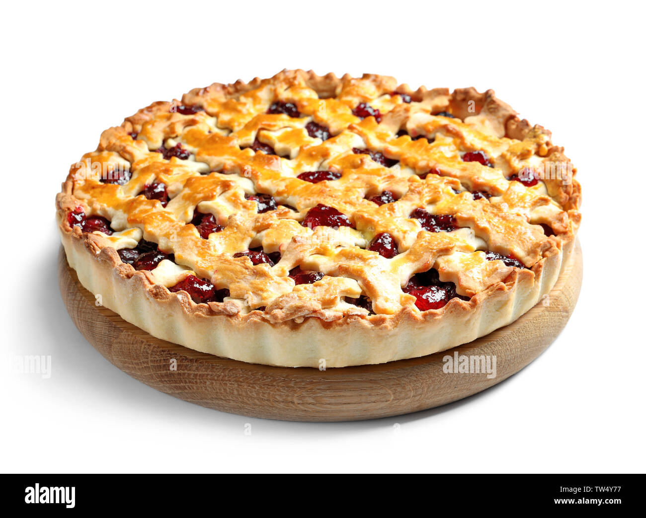 Tasty cherry pie on white background Stock Photo - Alamy