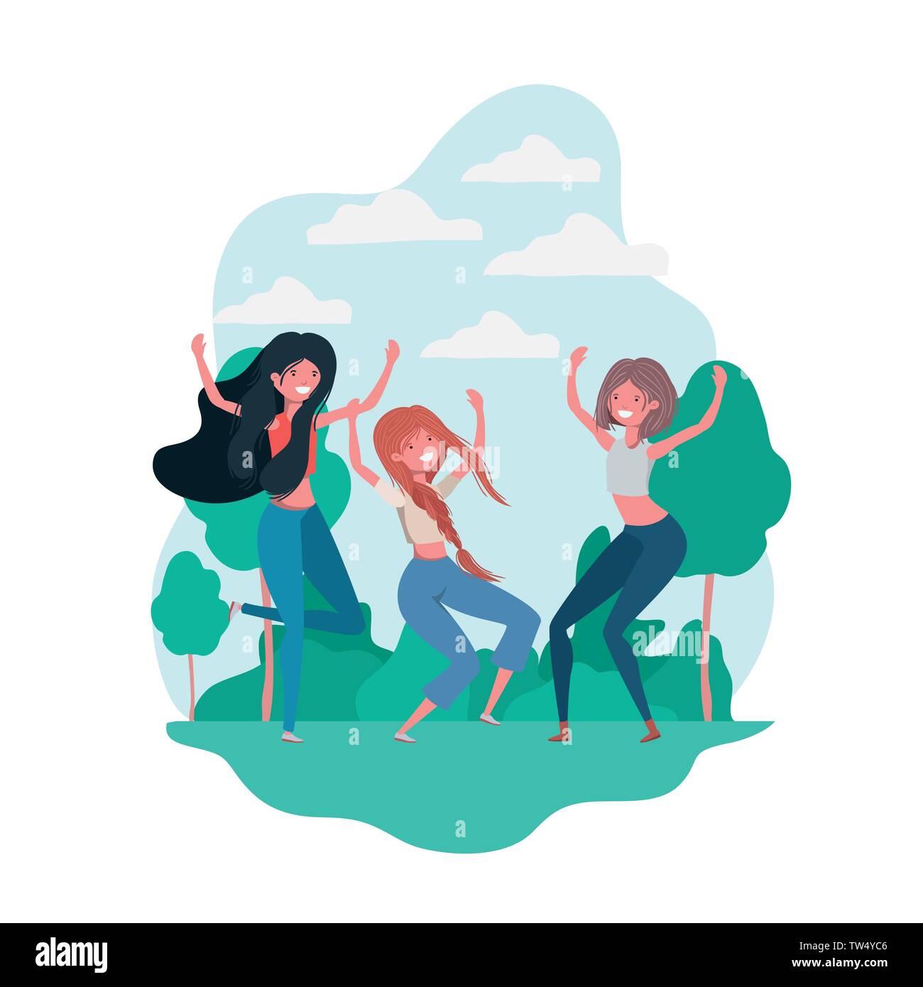 Ladies dancing cartoon hi-res stock photography and images - Alamy