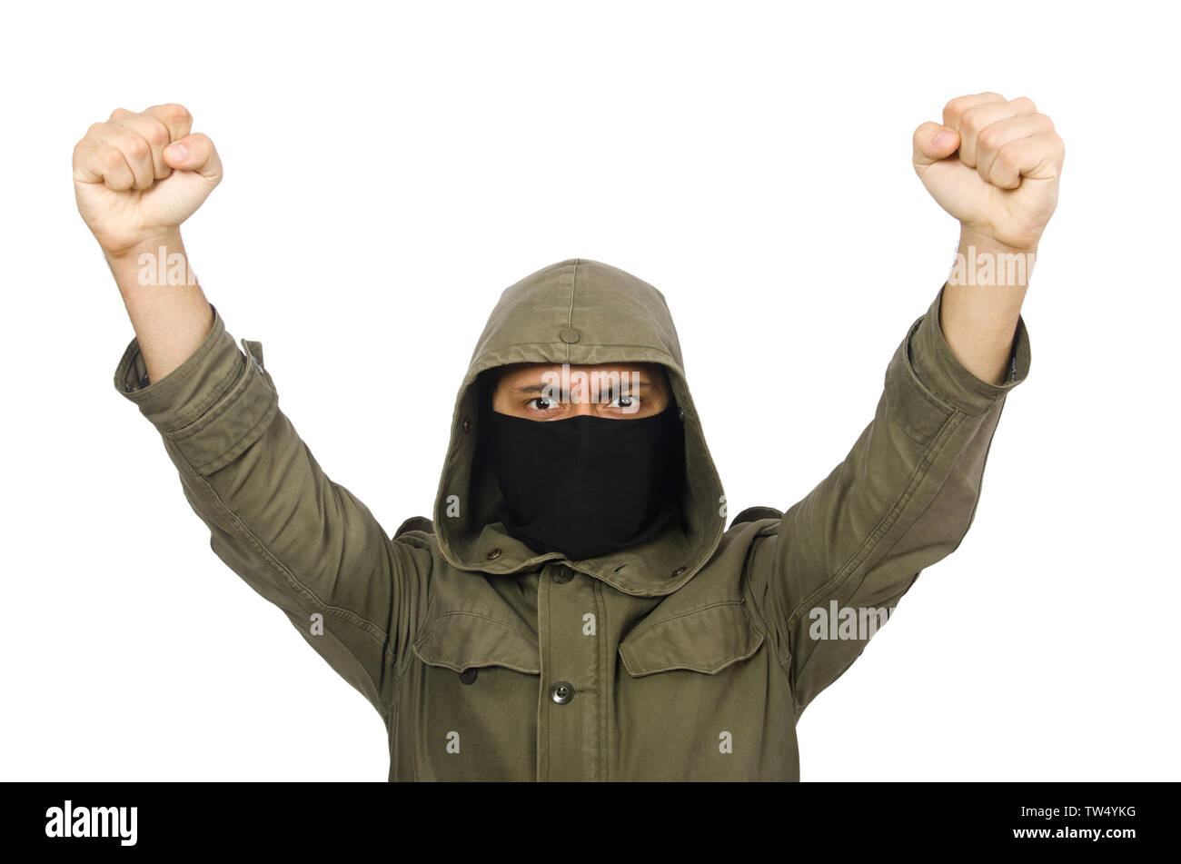 Criminal wearing mask isolated on white Stock Photo - Alamy