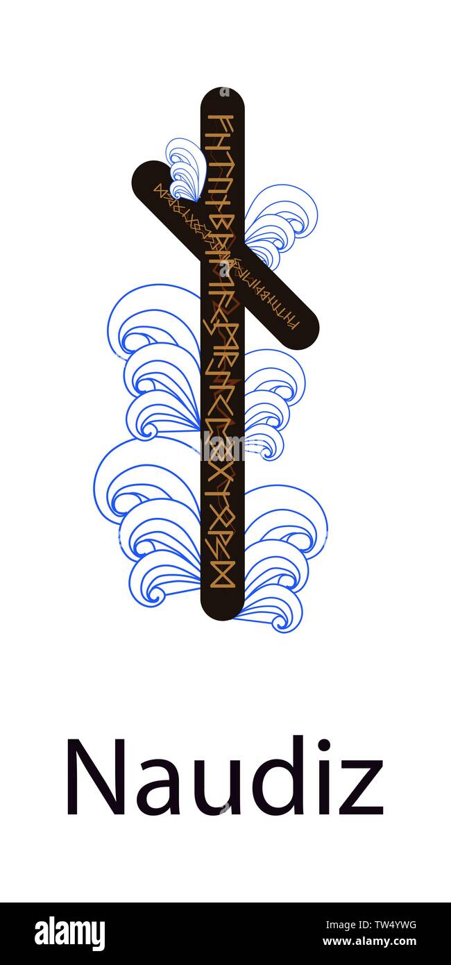 Rune Naudiz.Vertical projection. Scandinavian. Rune elements of Air ...