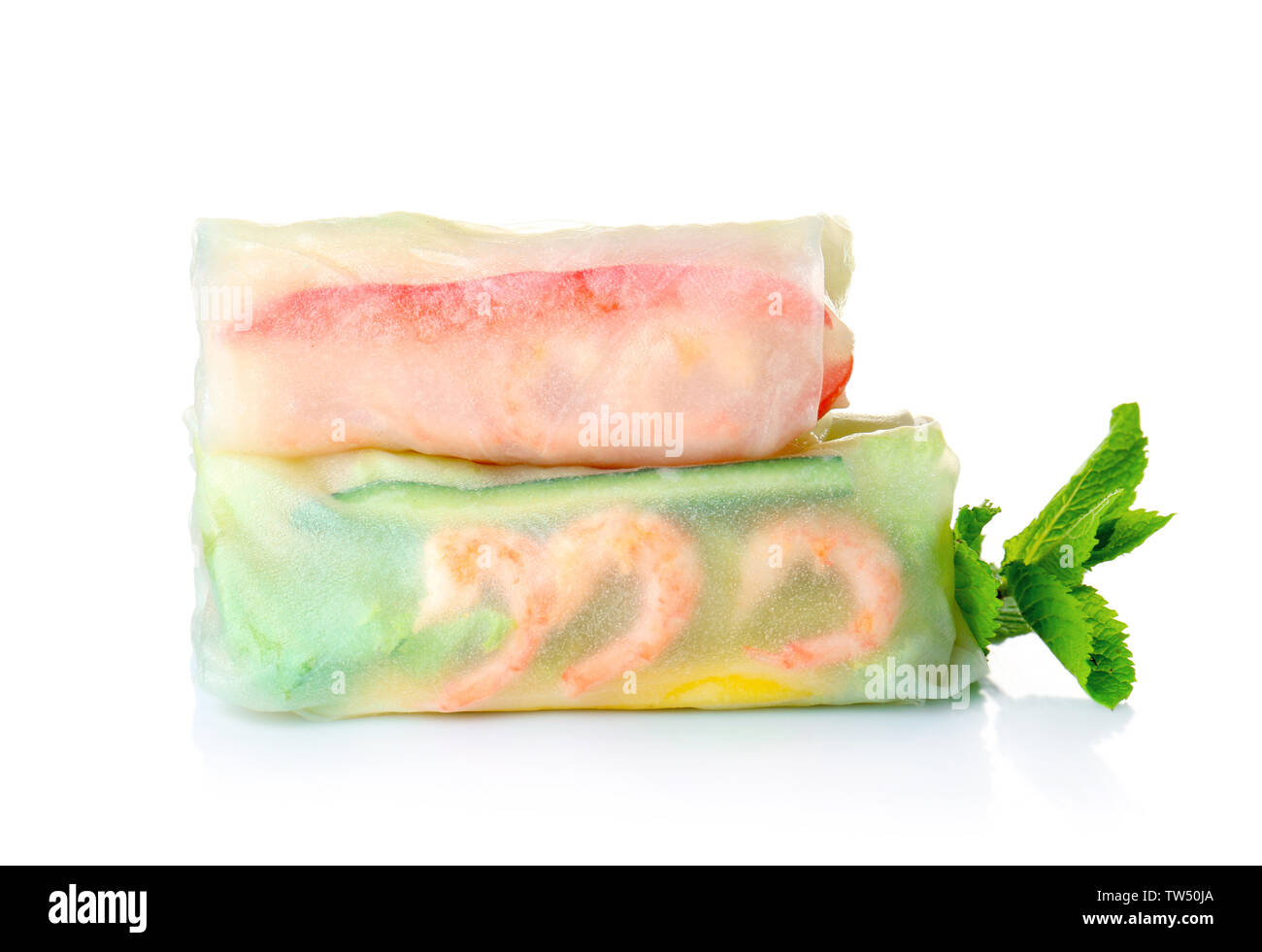 Spring rolls on white background Stock Photo - Alamy