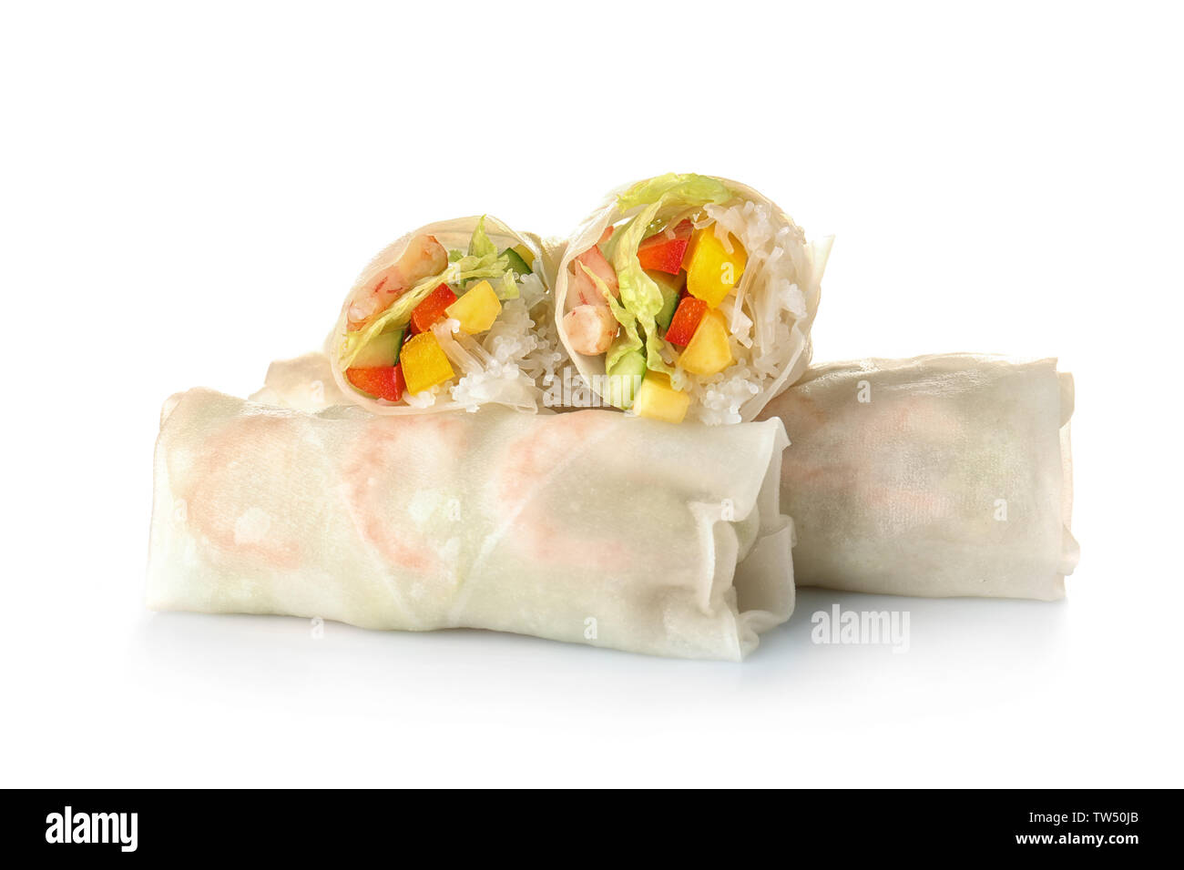 Spring rolls on white background Stock Photo - Alamy