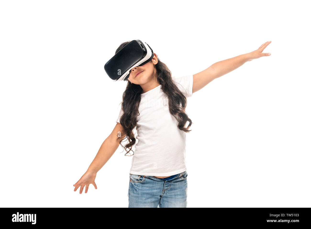 adorable latin child standing with outstretched hands while wearing ...