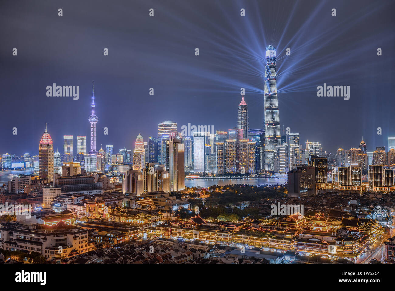 Brilliant night. A rare light show in Shanghai Stock Photo - Alamy