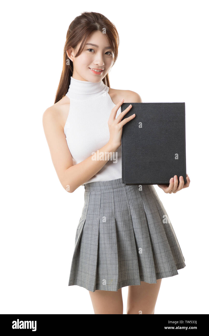 Beautiful cute college student against white background Stock Photo - Alamy