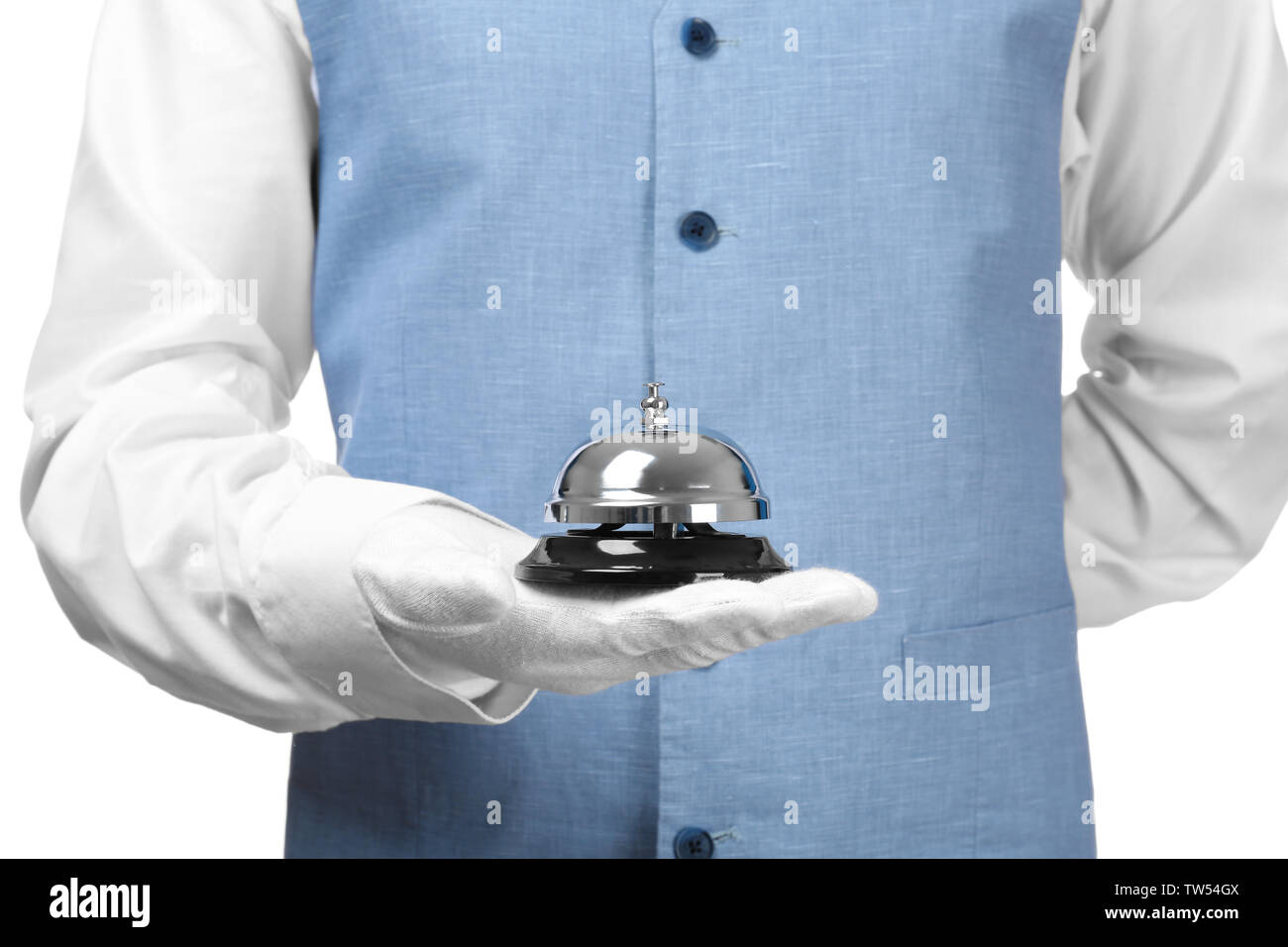Man holding bell on white background, closeup Stock Photo - Alamy