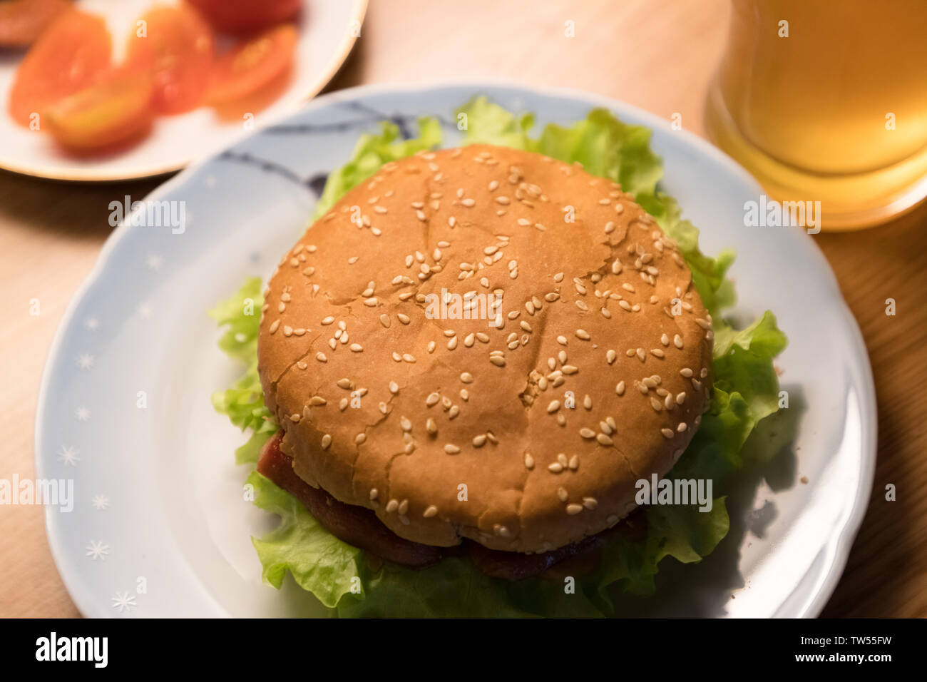 Delicious homemade Hamburger close-up in the kitchen Stock Photo - Alamy