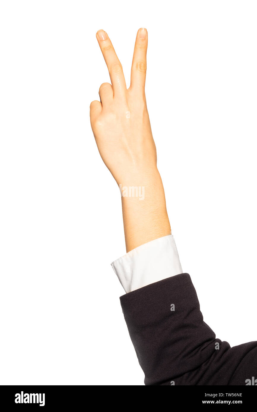 Female counting hand with two fingers gesture Stock Photo - Alamy