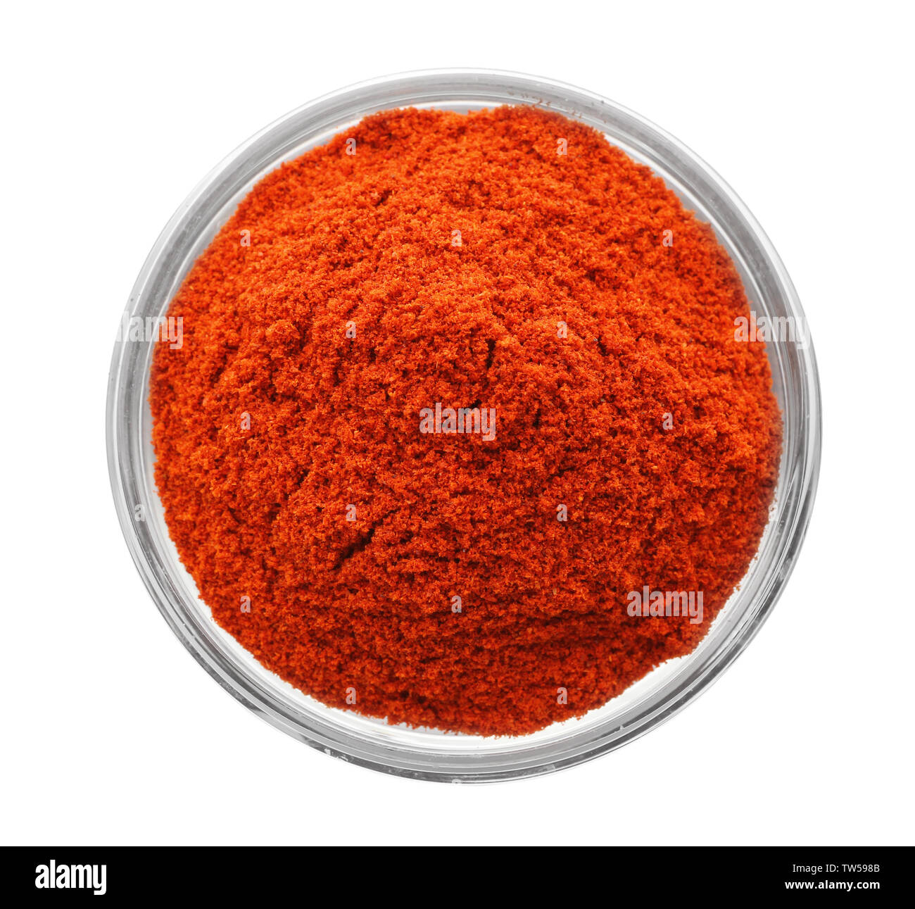 Pile of red chili powder in glass bowl isolated on white Stock Photo ...