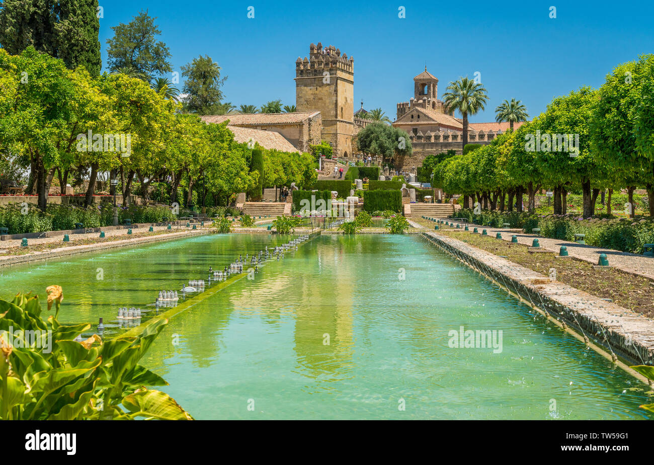 The beautiful Alcazar de los Reyes Cristianos (Alcazar of the Christian Monarchs) in Cordoba ...