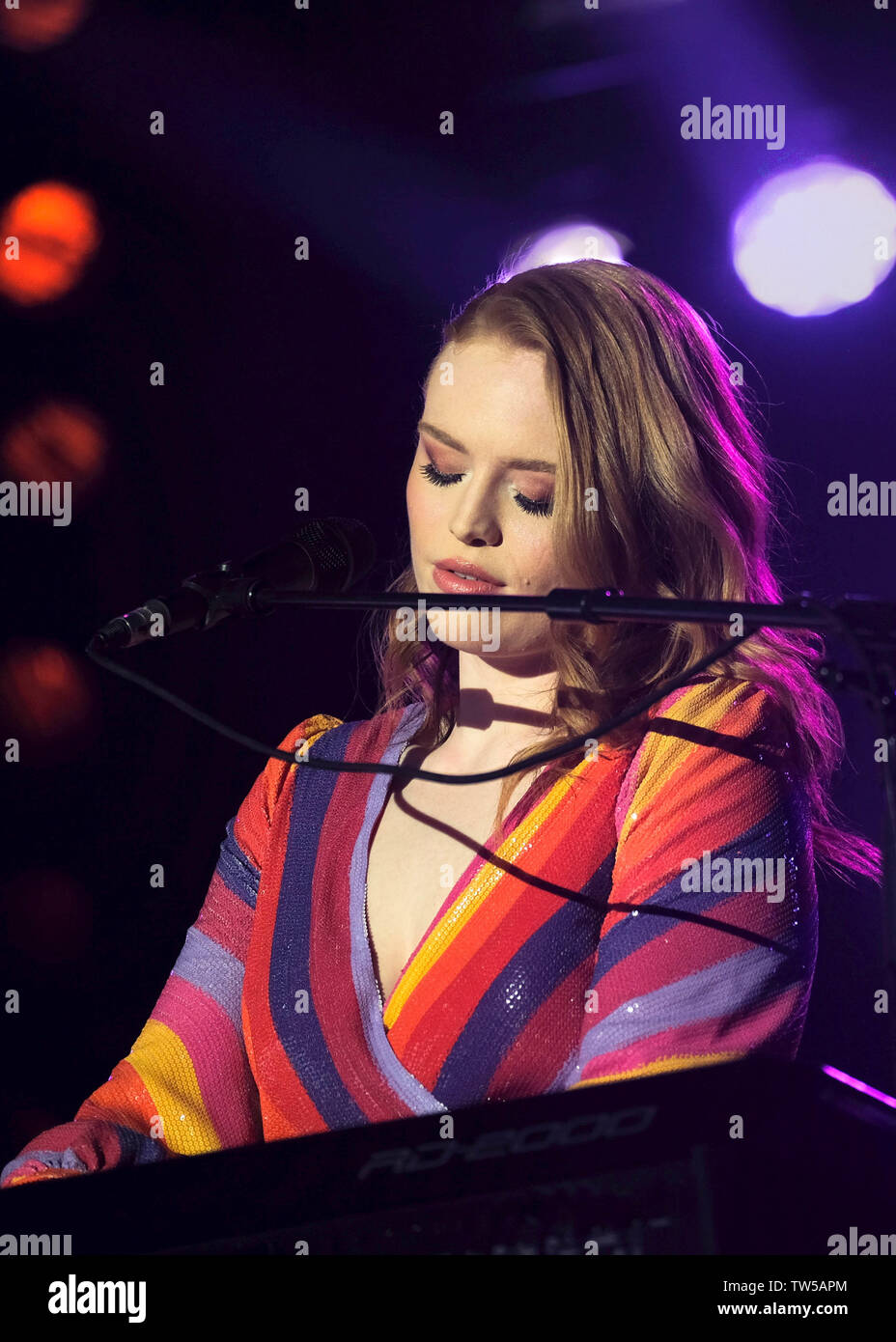 June 14th 2019. Freya Ridings performing on stage, Newport, IOW ...