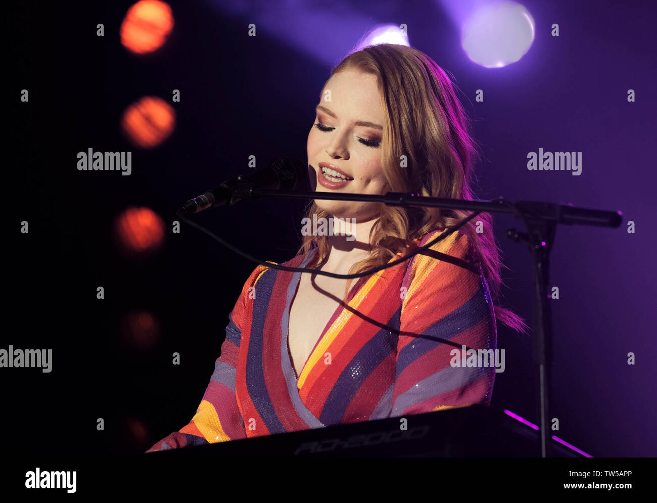 June 14th 2019. Freya Ridings performing on stage, Newport, IOW ...
