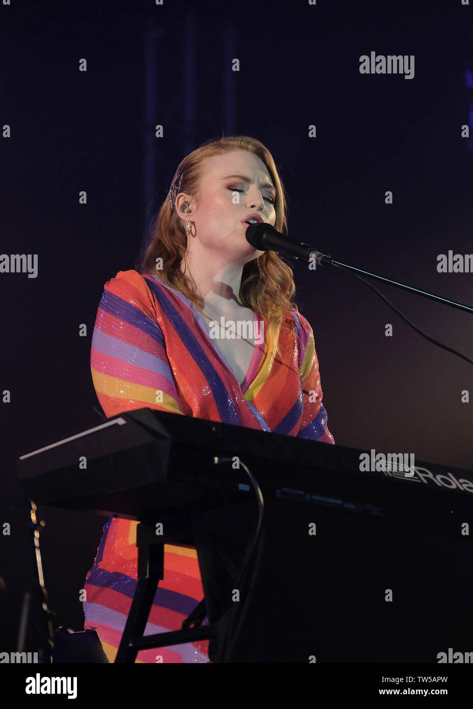 June 14th 2019. Freya Ridings performing on stage, Newport, IOW ...