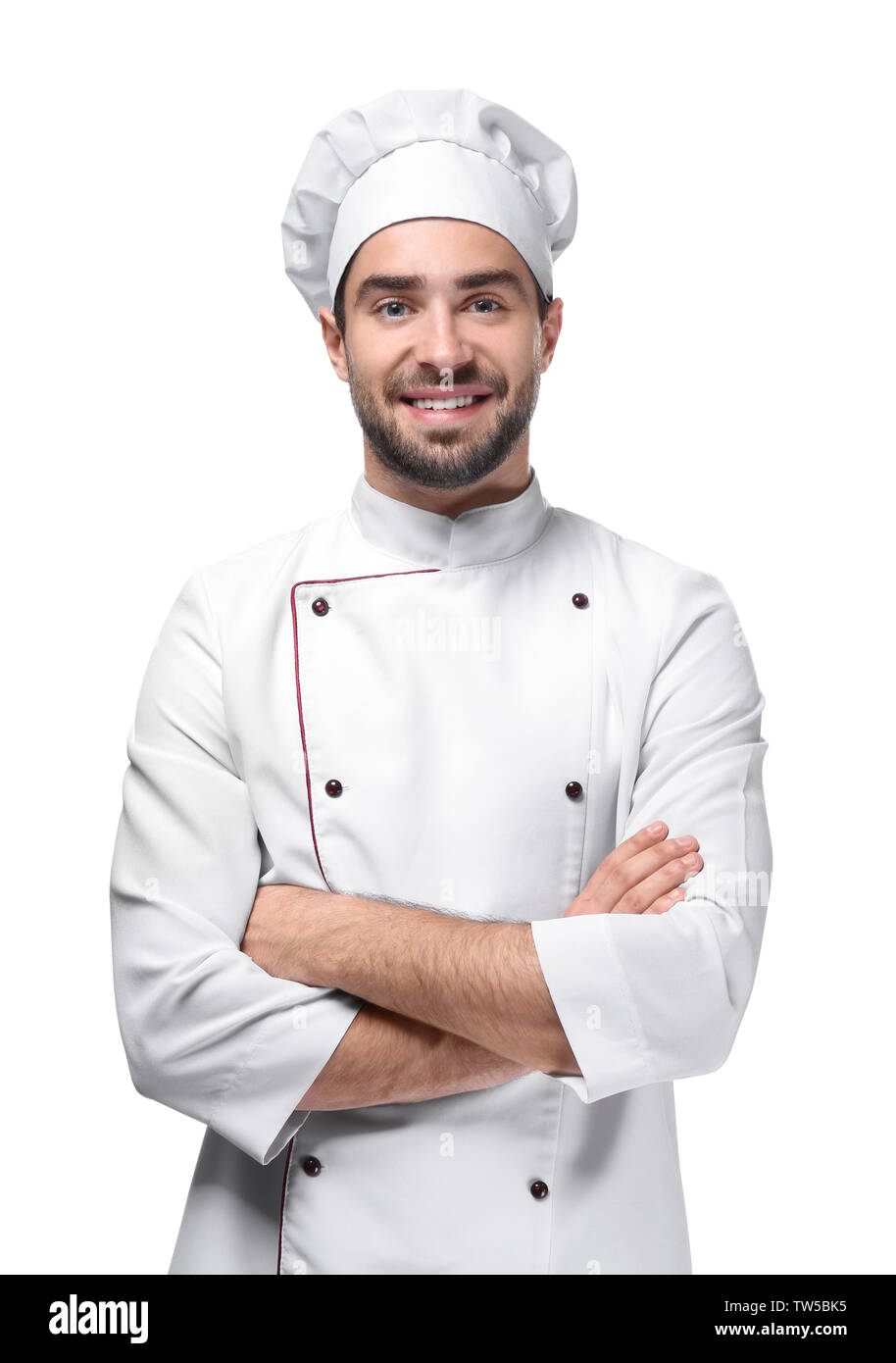 Young male chef isolated on white Stock Photo - Alamy
