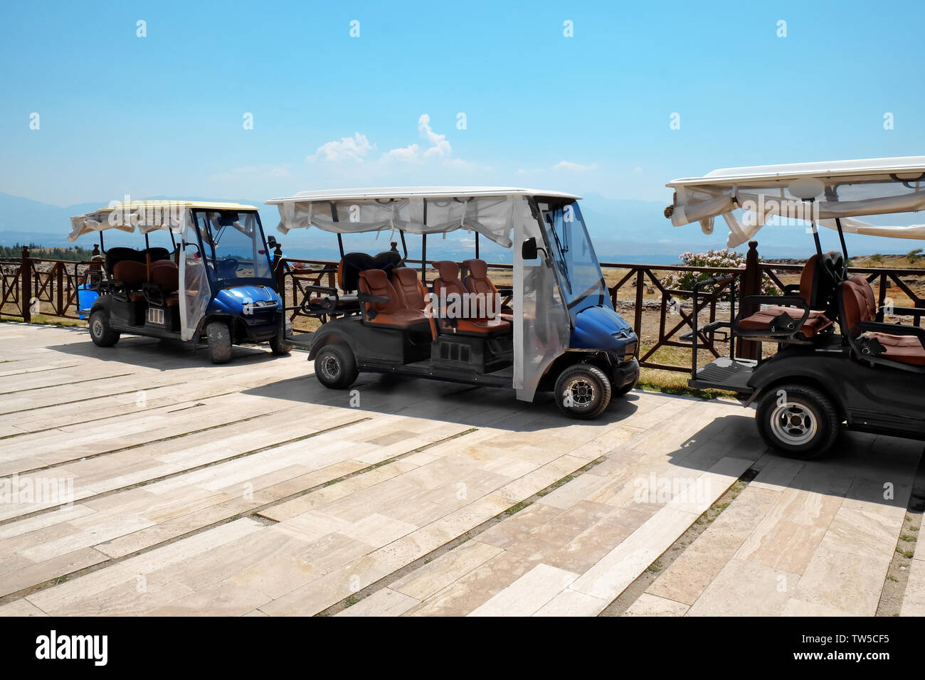 Modern buggies parked at resort Stock Photo - Alamy
