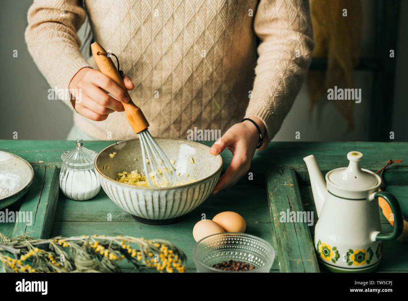 Cake making process flour butter Stock Photo - Alamy