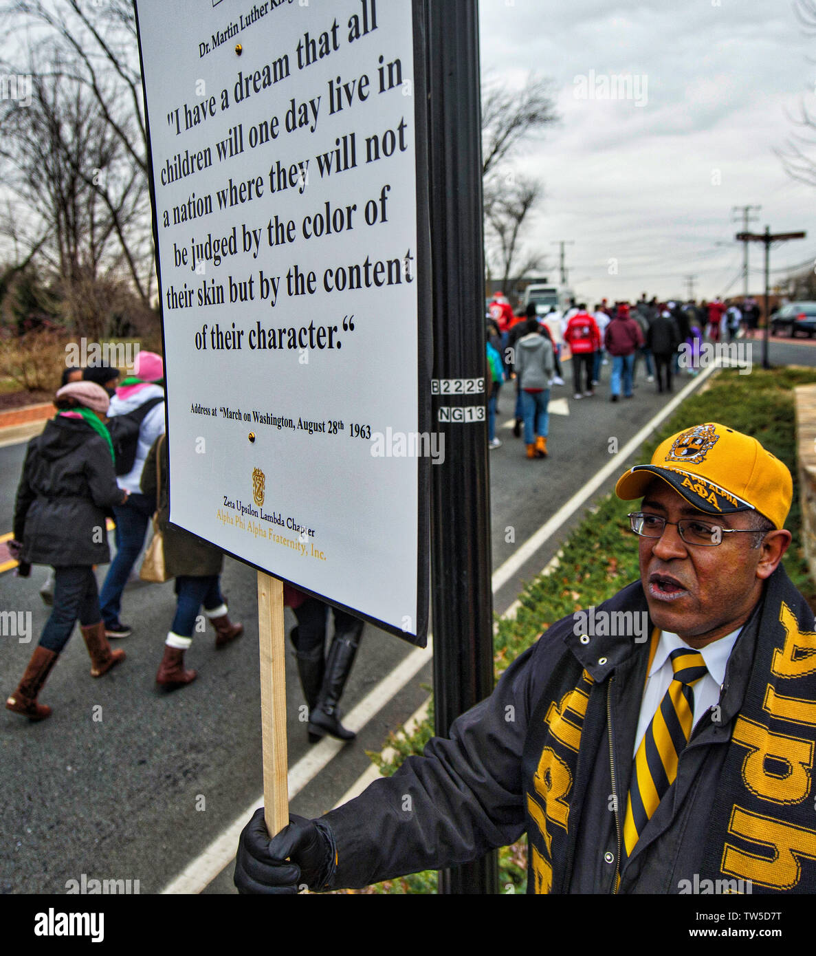 UNITED STATES - 01162017: Kevin Pullen of Brambleton holds a sign and ...